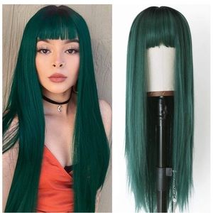 Hair | 24 Long Straight Ombre Green Bang Wig | Poshmark